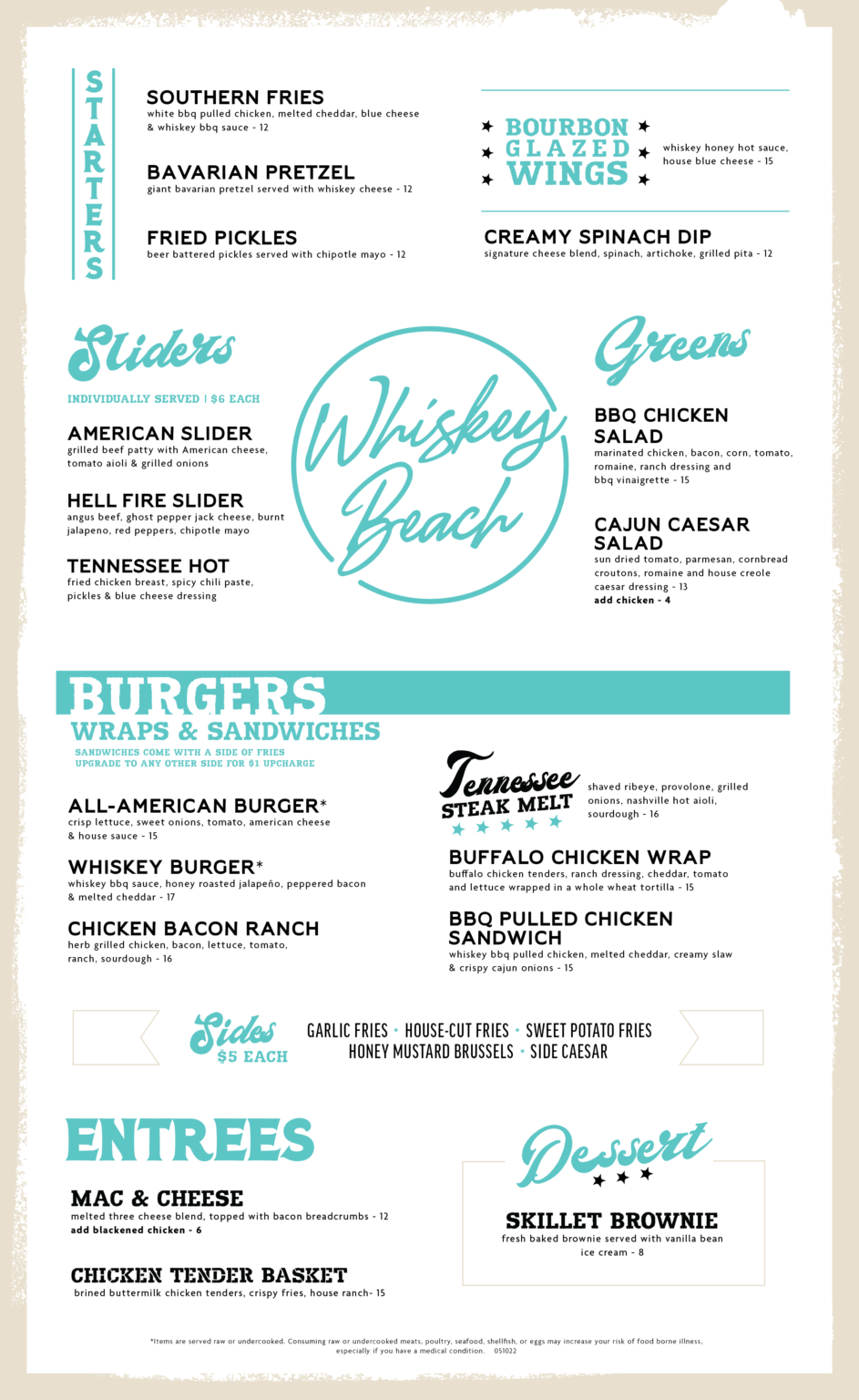 Menus - Whiskey Beach